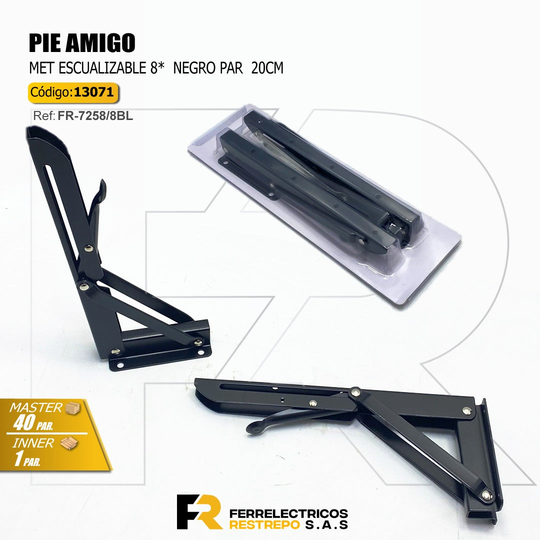 Pie Amigo escualizable 8” Negro Par Abatible (20cm) – Ferrelectricos